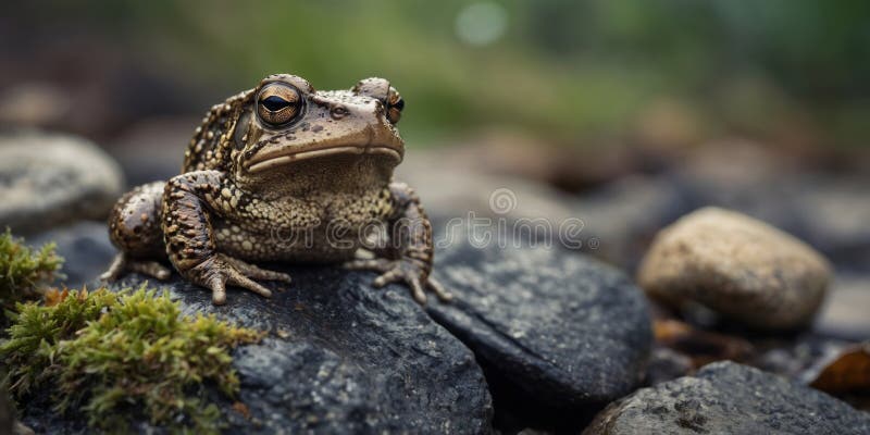 Common Toad Rests on Rocks in Natural Habitat. Stock Illustration ...