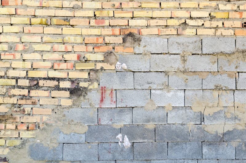 Half Brick and Half Concrete Wall Stock Image - Image of brown, empty ...