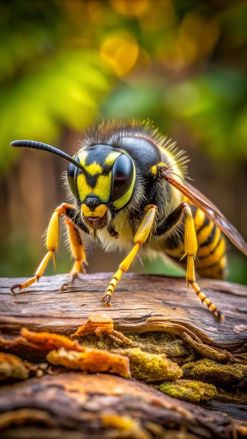 Common Wasp Bee Sits Forest Stock Illustration - Illustration of design ...