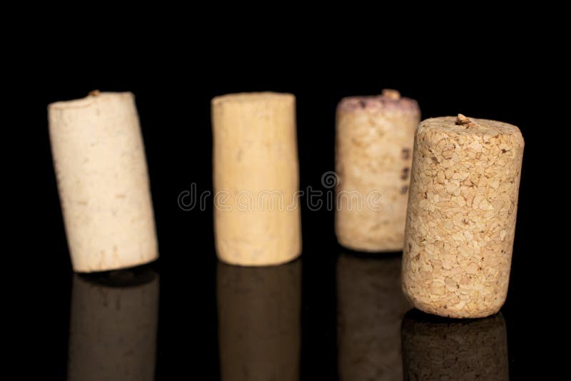 Common Wine Cork Isolated on Black Glass Stock Image - Image of bark ...