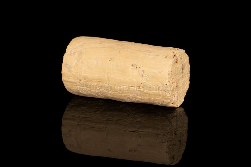 Common Wine Cork Isolated on Black Glass Stock Photo - Image of ...