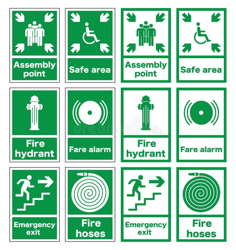 Fire Action Signs. Commonly Used Fire Signs Stock Vector - Illustration ...