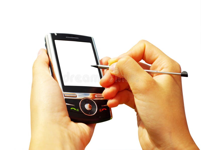 Mains de communicateur image stock. Image du neuf, poche - 7594309