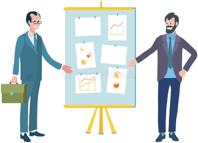 Communicating Office Workers. Men Talking about Analysis of Graphic ...