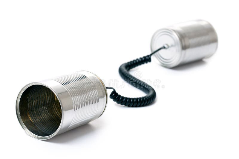 Communication Concept with Tin Can Phone on White Stock Photo - Image ...