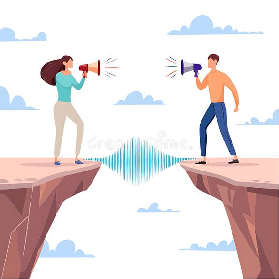 Communication Across a Divide People on Cliff Using Megaphones To ...