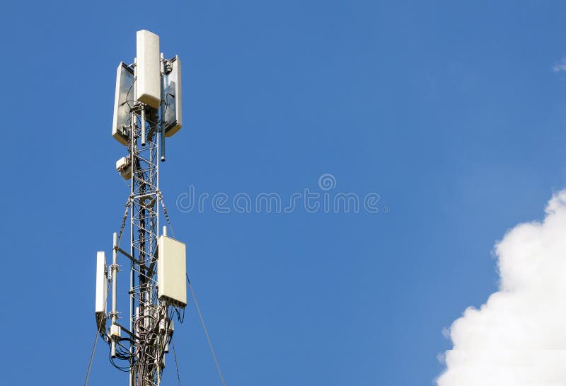 Communication Antenna Tower with Blue Sky,Telecoms Technology. M Stock ...