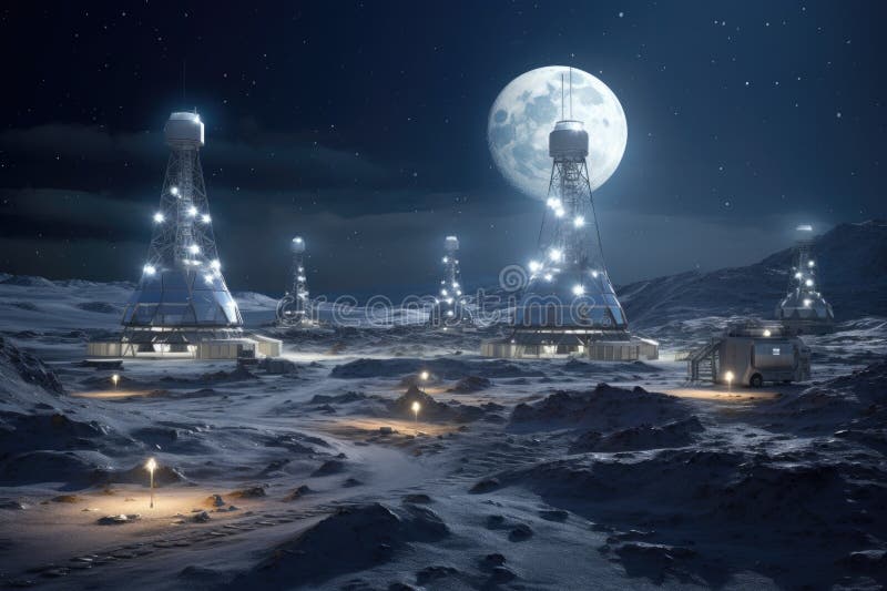 Communication Array for Connecting Lunar Base To Earth Stock Image ...