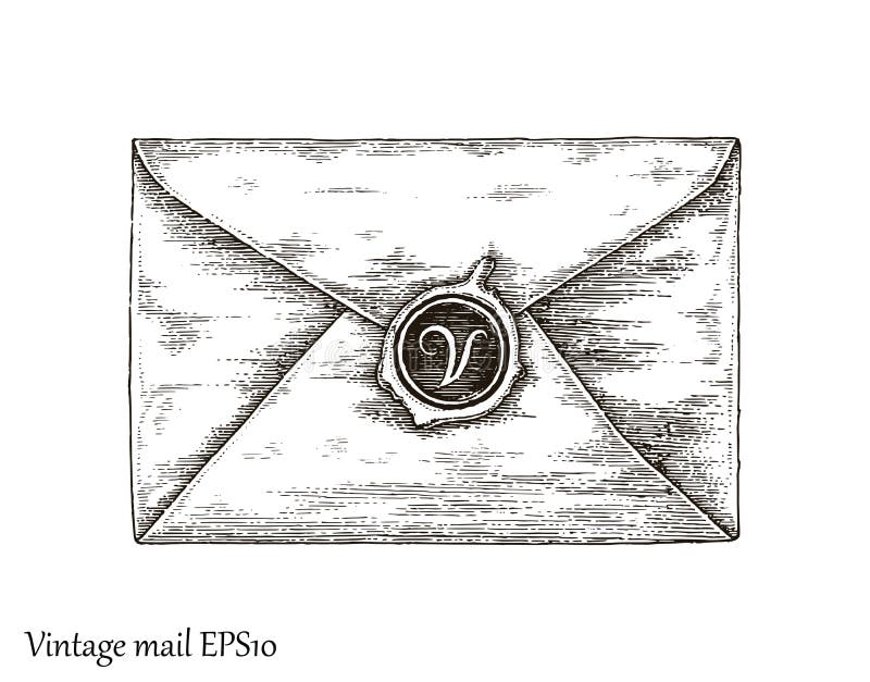 Communication Avec Le Courrier, Style De Vintage De Dessin De Main De ...