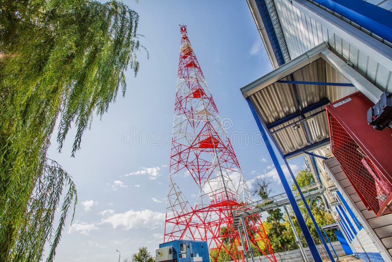 Communication Building Antenna and Blue Sky Stock Photo - Image of ...