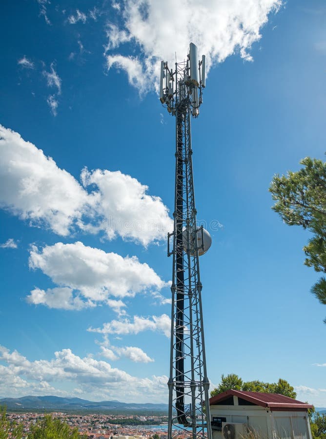 Communication cell mast stock photo. Image of equipment - 79377890