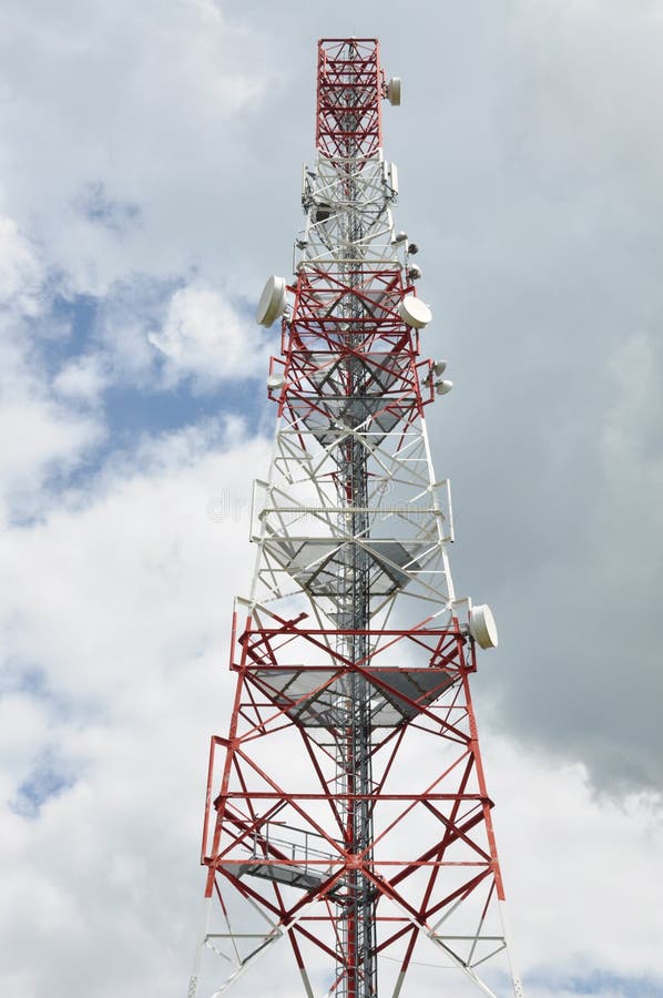 Communication Cell Phone Tower on Blue Sky Background Stock Photo ...