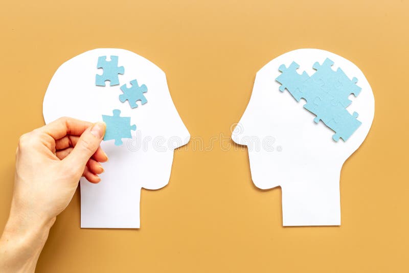 Communication. Chaos and Peace in Brain - Two Paper Human Heads with ...