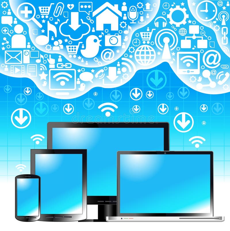 Laptop & Social Media Icons, Communication in the Global Computer ...