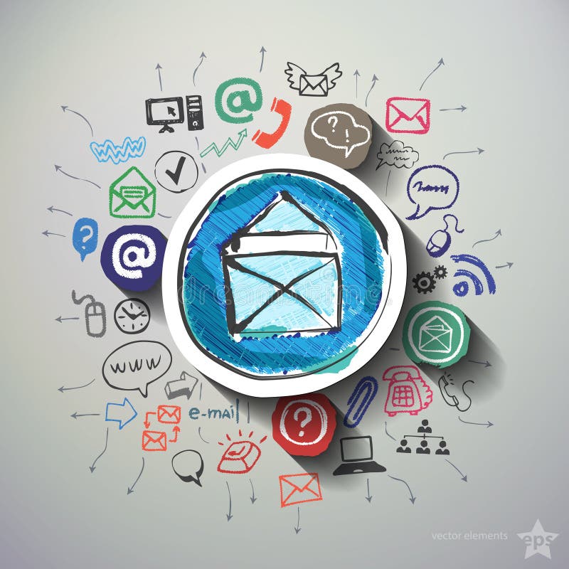 Marketing Collage with Icons on Blackboard Stock Vector - Illustration ...