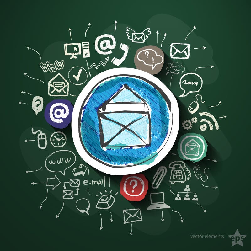 Communication Collage with Icons on Blackboard Stock Vector ...