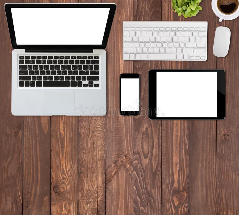 Communication Computer Device Technology on Top View Stock Photo ...