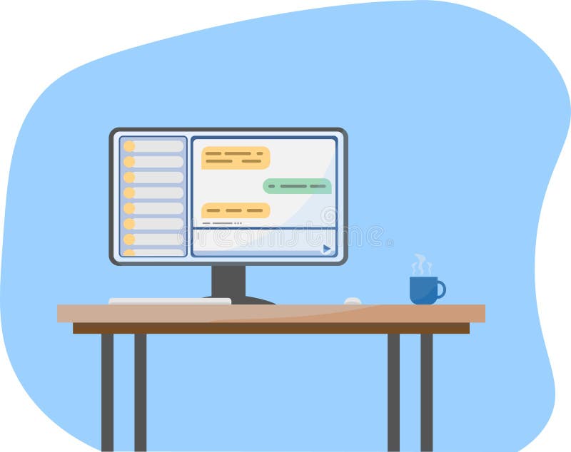 Communication on the Computer that Stands on the Table in Vector ...