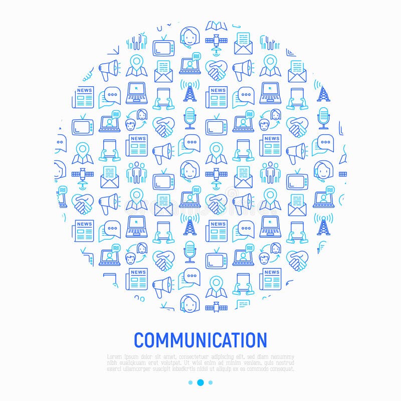 Communication Concept in Circle with Thin Line Icons: Email, Phone ...