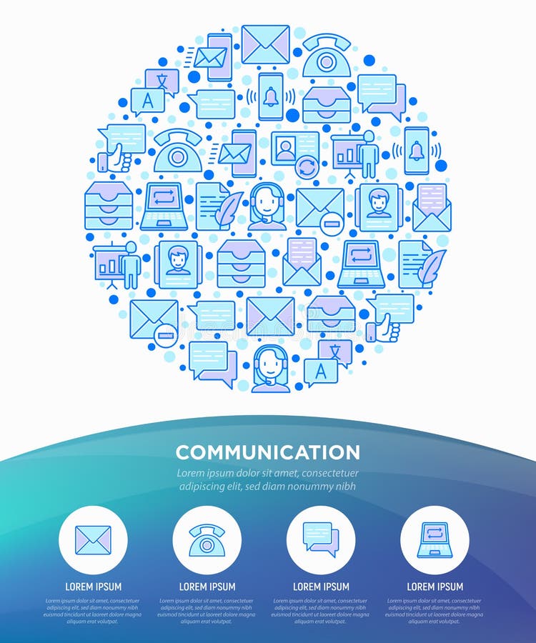 Communication Concept in Circle with Thin Line Icons: Email, Phone ...