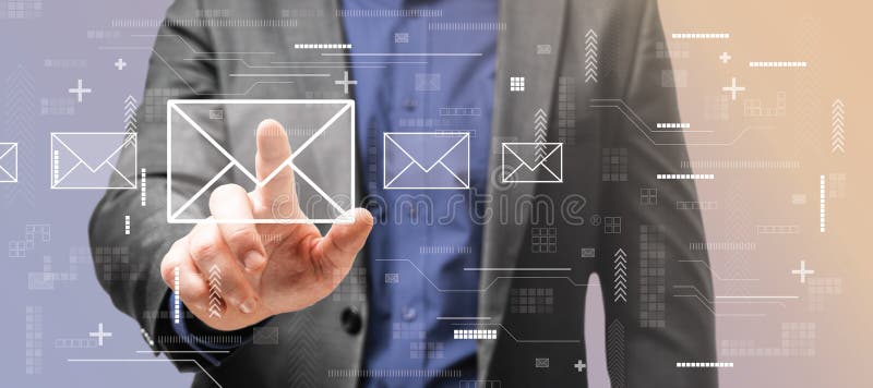 Communication Concept with Man Touching Digital Screen Stock Photo ...