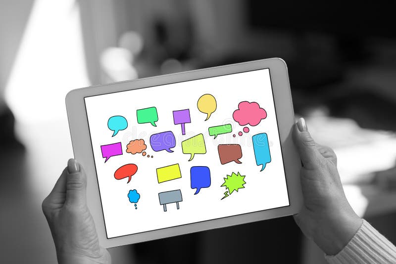 Communication Concept on a Tablet Stock Image - Image of digital, speak ...
