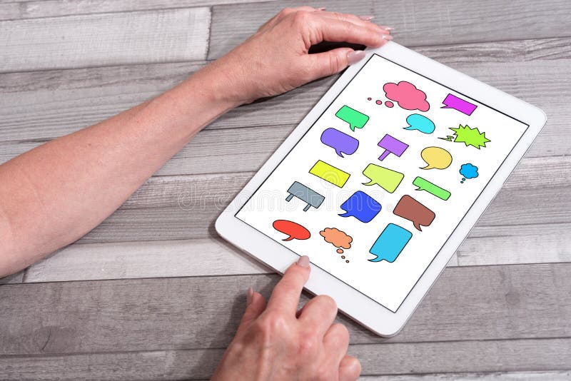 Communication Concept on a Tablet Stock Image - Image of discussion ...
