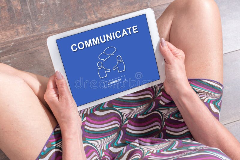 Communication Concept on a Tablet Stock Image - Image of woman ...