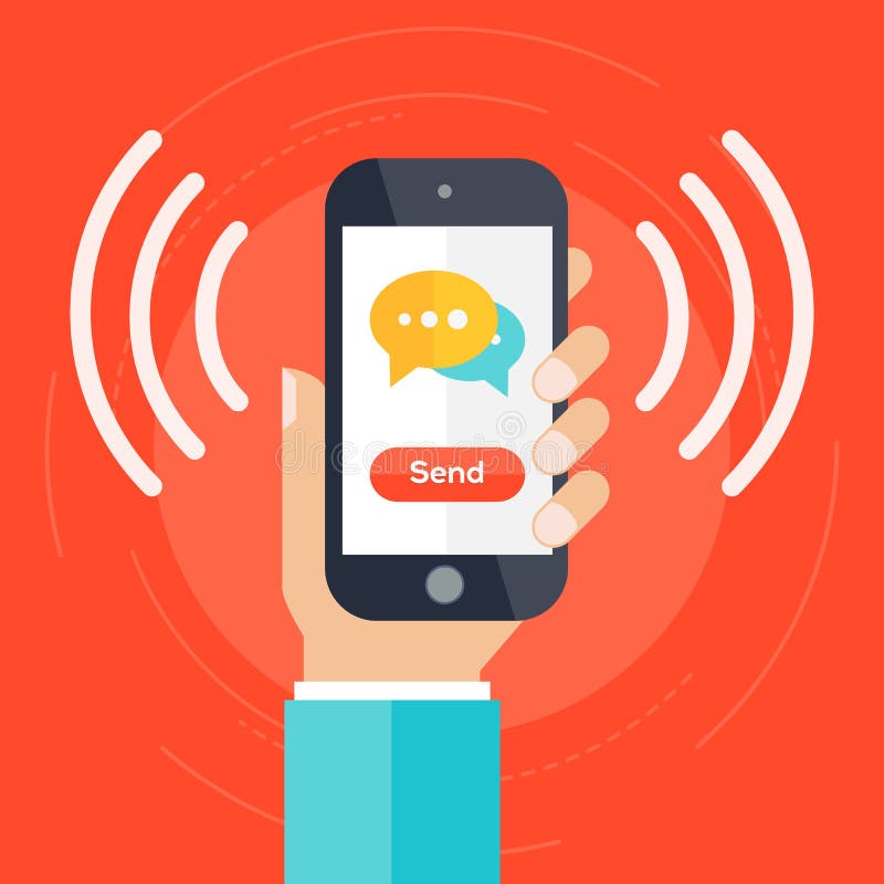 Send Sms on Mobile Phone Cartoon Vector Illustration Stock Vector ...