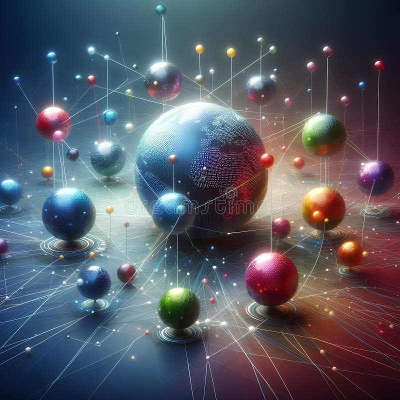 Communication and Connection Concept with Color Spheres Connected by ...