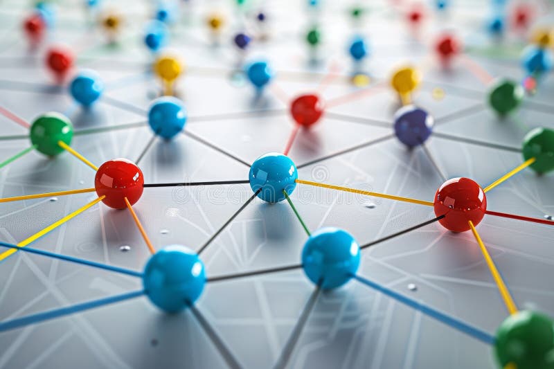 Communication and Connection Concept. Colorful Spheres Linked by Wires ...