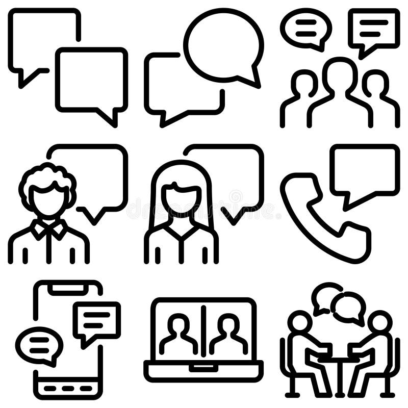 Communication and Conversation Icon Set Stock Vector - Illustration of ...