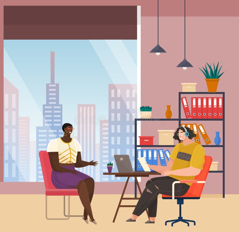 Communication, Conversation at Workplace. Colleagues Communicate ...