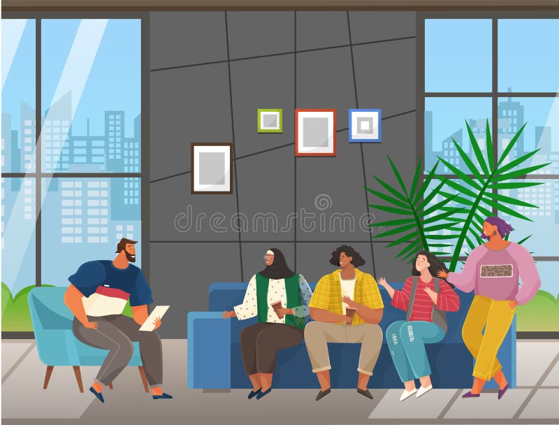 Communication, Conversation at Workplace. Colleagues Communicate ...