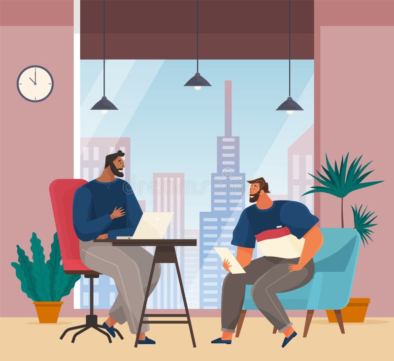 Communication, Conversation at Workplace. Colleagues Communicate ...