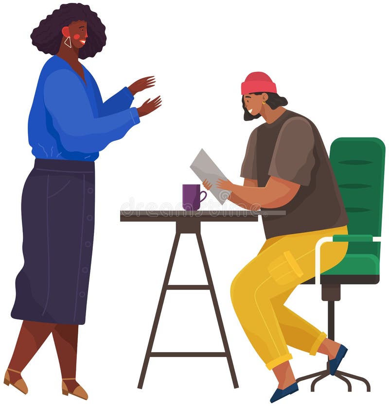 Communication, Conversation at Workplace. Colleagues Communicate ...