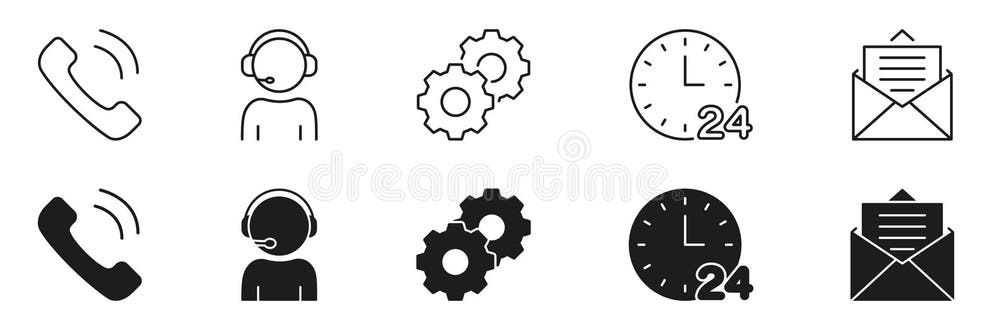 Communication and Customer Support Line and Solid Icon Set. Call Center ...