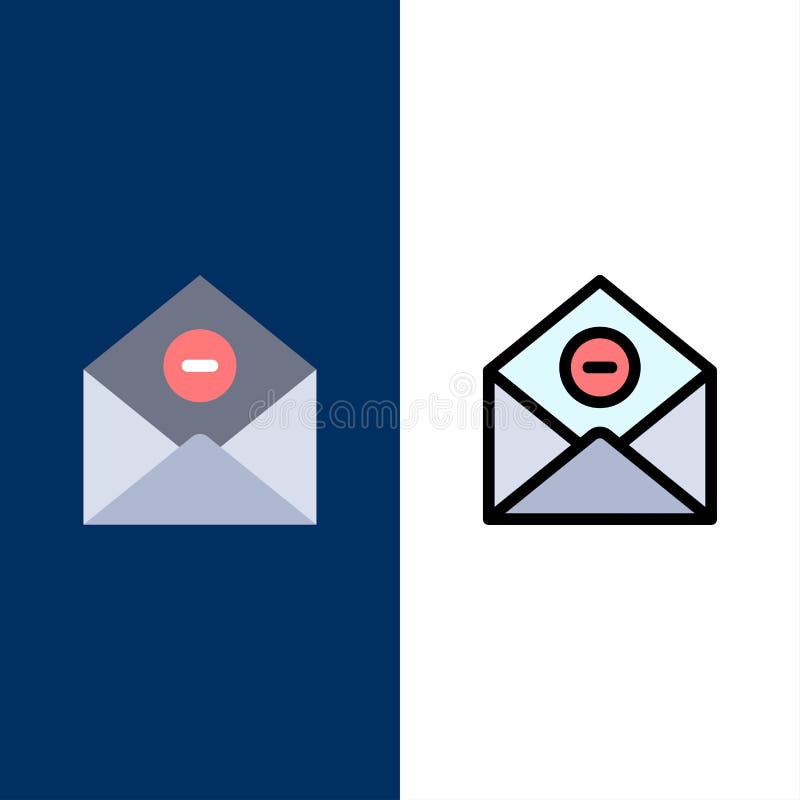 Communication, Delete, Delete-Mail, Email Icons. Flat and Line Filled ...