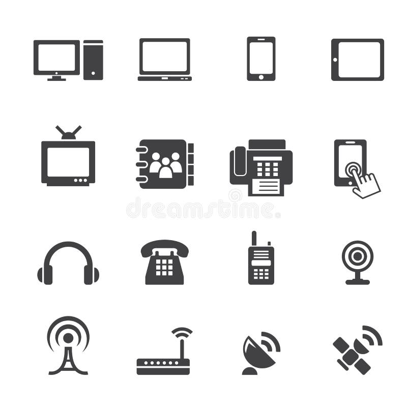 Communication device icons stock vector. Illustration of headphones ...