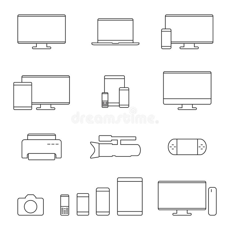 Communication Device Linear Icons Stock Illustration - Illustration of ...