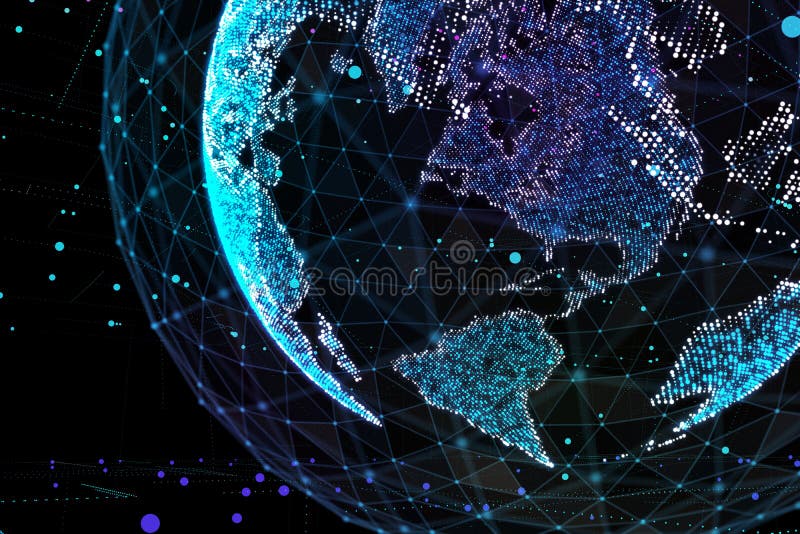 Communication in Digital Network. Earth Globe. 3d Illustration. Stock ...
