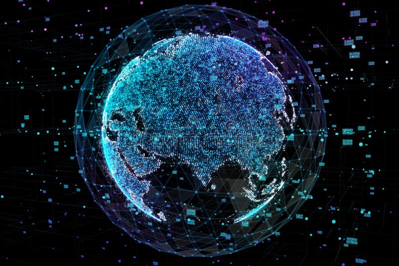 Communication in Digital Network. Earth Globe. 3d Illustration. Stock ...