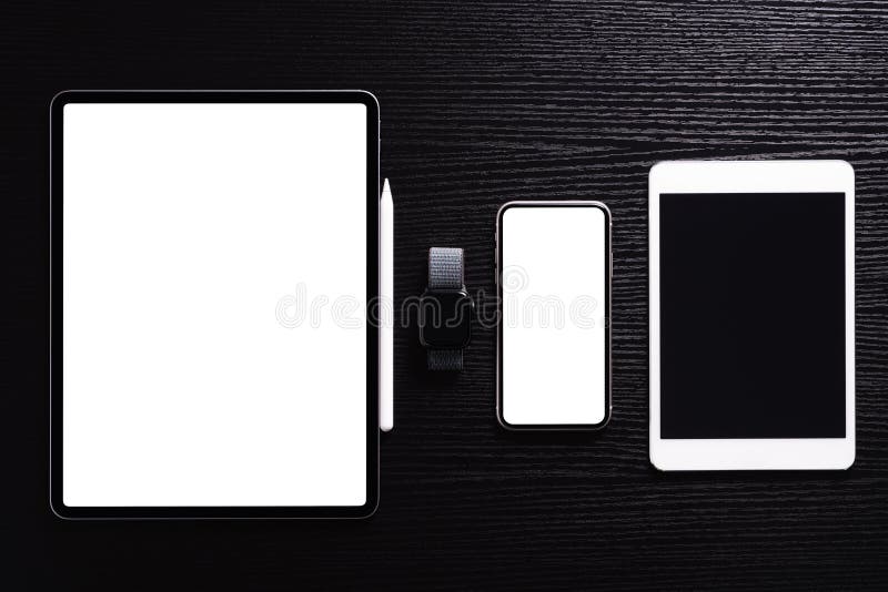 Communication Electronic Device on Table Top View Stock Photo - Image ...