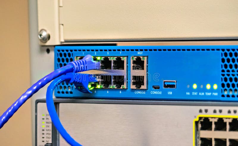 Communication Equipment Connected with Blue Copper Cables Stock Image ...