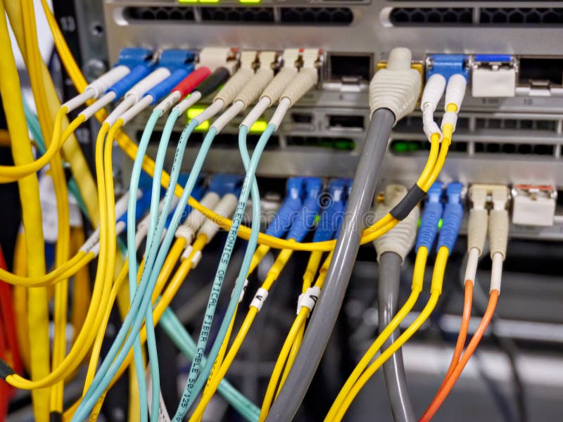 Communication Equipment Connected with Copper and Optical Cables Stock ...