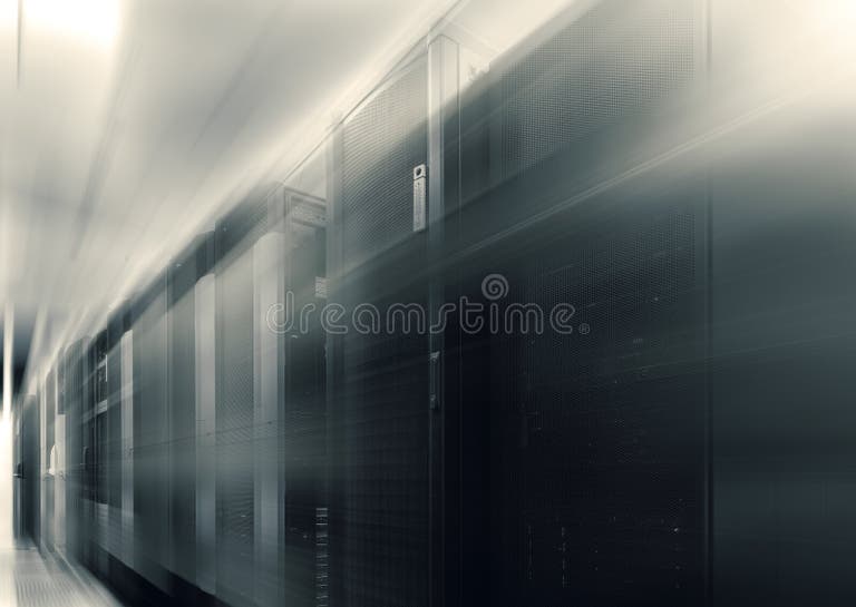 Communication Equipment Room with Lighting in Data Center with Blur and ...