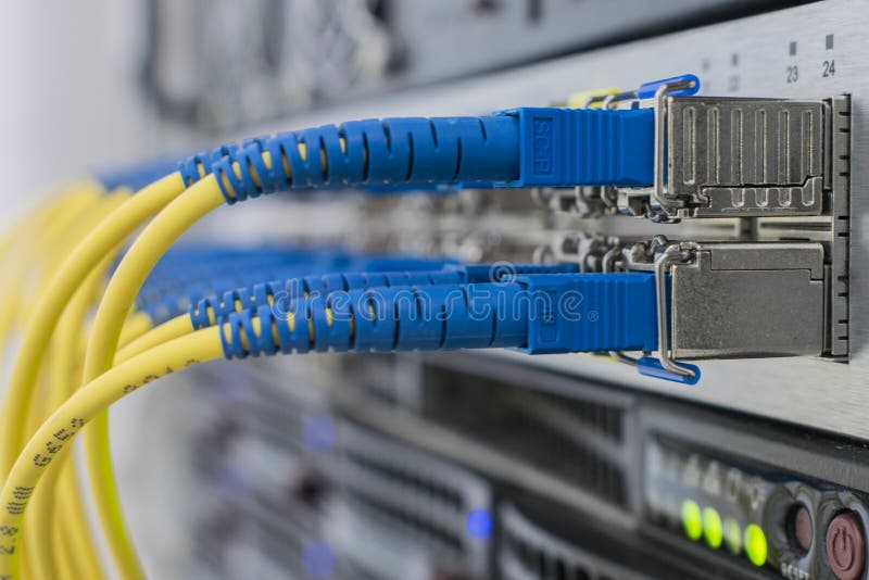 Communication Equipment in the Server Room of the Data Center. Fiber ...