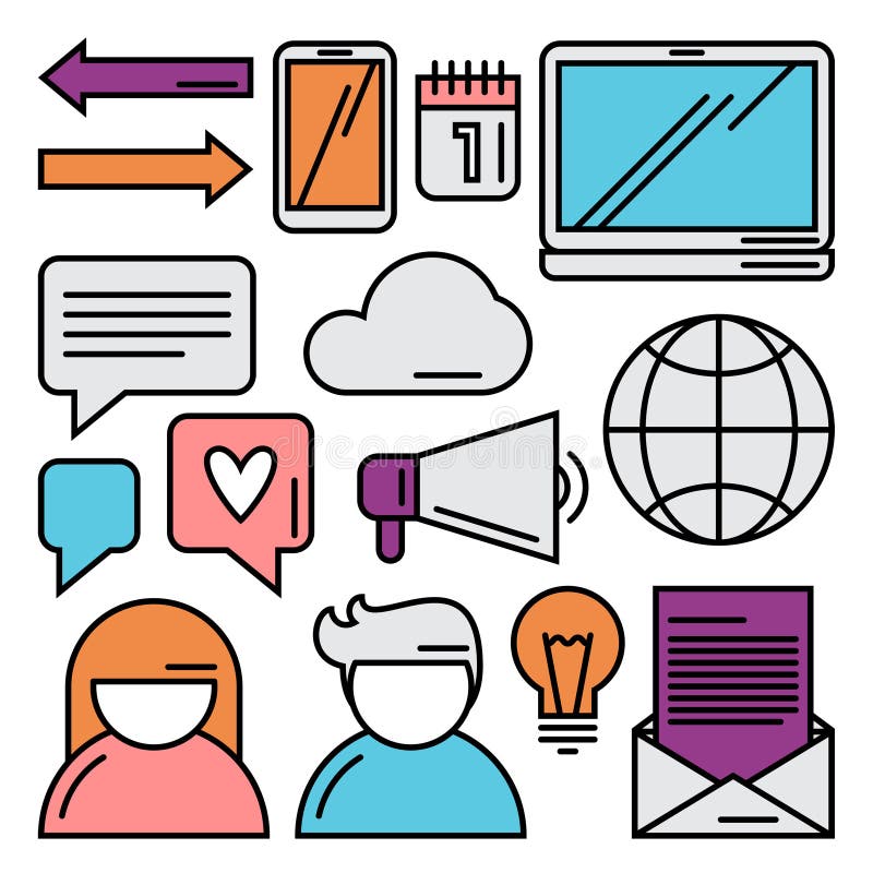Communication Flat Simple Style Objects Set Stock Vector - Illustration ...