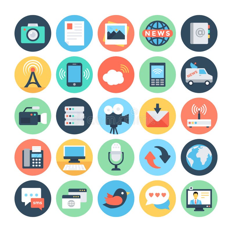 Communication Flat Vector Icons 5 Stock Illustration - Illustration of ...