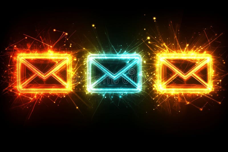 Communication with Glowing Email Icons and Abstract Background.. Stock ...